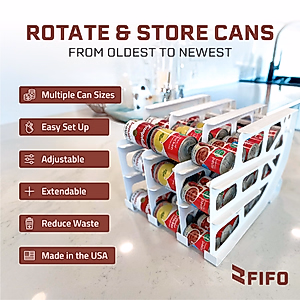 FIFO Can Tracker Stores 54 cans | Rotates First in First Out | Canned Goods Organizer for Cupboard, Pantry and Cabinet | Food Storage | Organize Your Kitchen | Made in USA