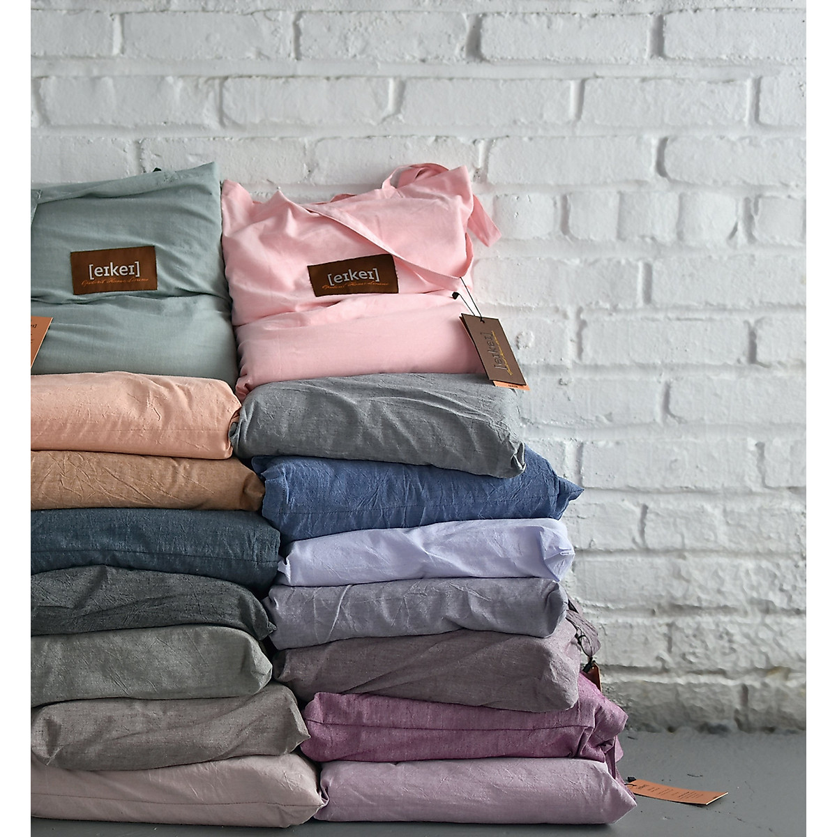 Eikei Washed Cotton Chambray Duvet Cover Solid Color Casual Modern Style Bedding Set Relaxed Soft Feel Natural Wrinkled Look (King, Eucalyptus Mint)