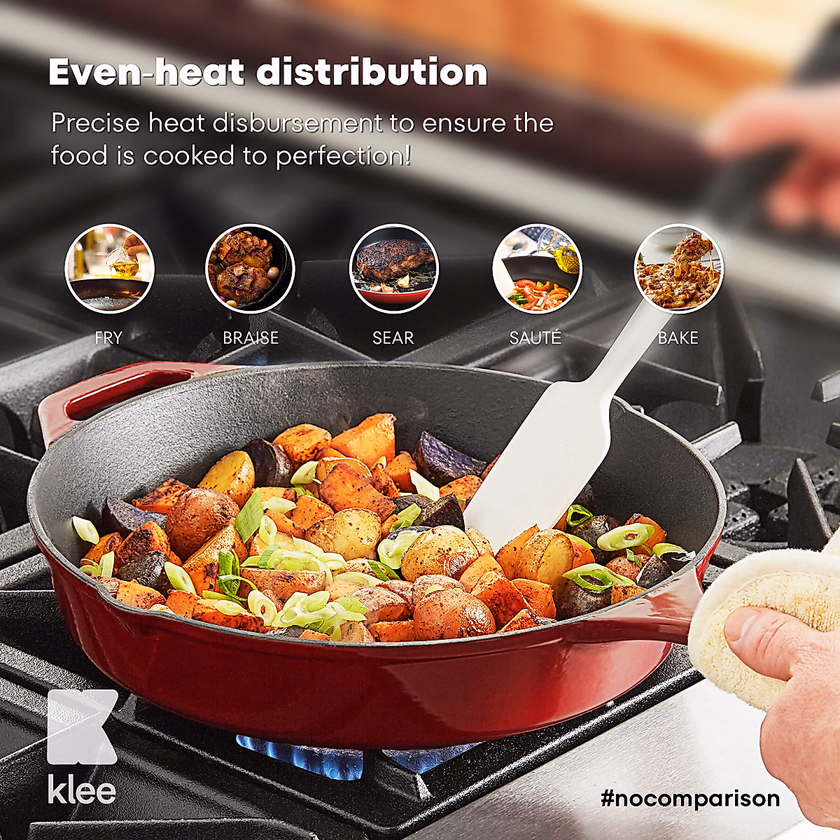 Klee Enameled Cast Iron Skillet, Set of 3 (8-inch, 10-inch, 12-inch) - Multipurpose Cooking Pan with Porcelain Enamel Coating and Pour Spout - Safe for Any Stovetop and Oven Up To 500°F