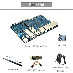 youyeetoo BPI-R3 Router Development Board MediaTek MT7986 8G EMMC with 2X SFP 2.5GbE/ 5X RJ45 GbE (Antenna Bundle)