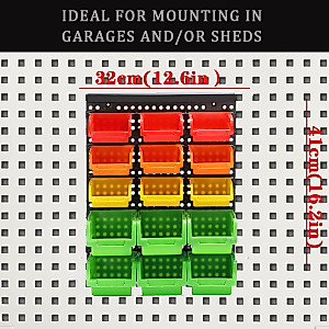 MULSAME Garage Storage Bins With Pegboard, Wall Mounted Parts Rack with 15PCS Bins Organizer, Stackable Garage Plastic Shop Tool, Garage Organizers for Nuts, Screws, Nails, Beads, Bolts Storage
