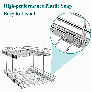 OCG Pull Out Cabinet Organizer (20" W x 21" D), 2 Tier Pull Out Drawers for Kitchen Cabinets, Pull Out Shelves for Base Cabinet Organization in Kitchen, Bathroom, Pantry, Chrome Finish