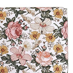 Fitted Crib Sheet (Mini Size) - Garden Floral (White) Design, Woven 100% Cotton for Baby Girl Infant Nursery Bedding and Bassinet Mattress Cover Inspiration by Mini Wander