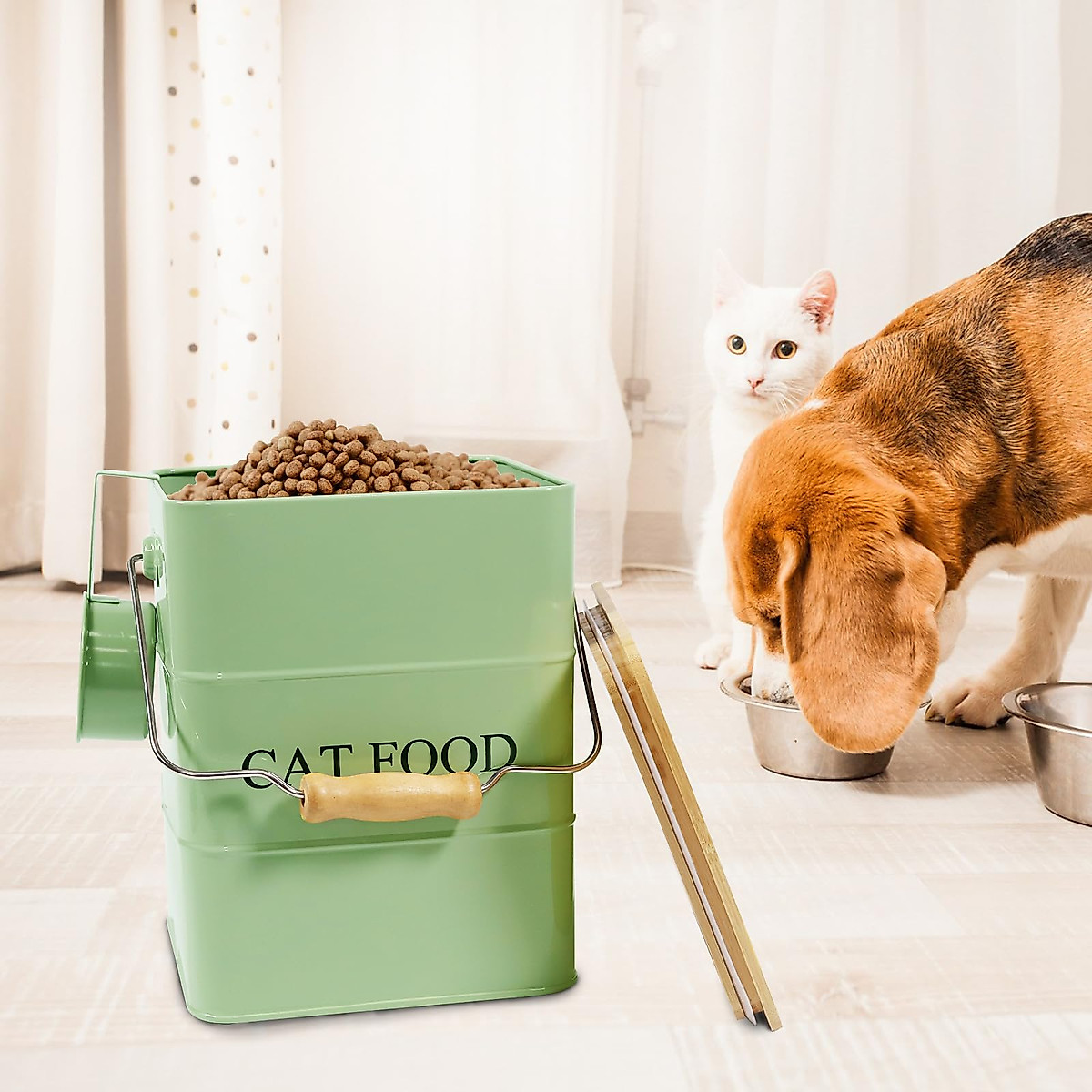 Yomjarl Farmhouse Cat Food Storage Container,6L Cat Food Canisters,Pet food Container Hold 5~6lbs Cat Food Treats,Airtight Cat food Storage with Lid and Scoop,Kibble Container Countertop-Green…