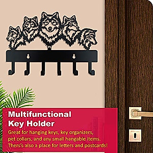 Wildlife Wolf Decoration Coat Hooks Key Rack Self Adhesive Wall Mounted Metal Key Holder for Wall 12 Inch Metal Personalized Modern Home Entryway Bedroom Organizer Key Hat Belt Bag Wall Hanger. (Wolf)