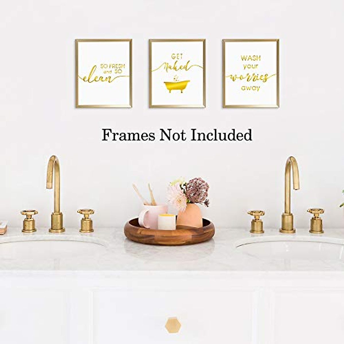LHIUEM Funny Bathroom Quotes Gold Foil Print, Wash Your Worries Away-So Fresh and So Clean Cardstock Art Print Poster