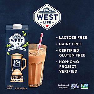 West Life Smoothie Blend Soy Milk, Chocolate, 16g of Protein, Vegan Dairy Alternative, Lactose-Free, 32oz (Pack of 12)