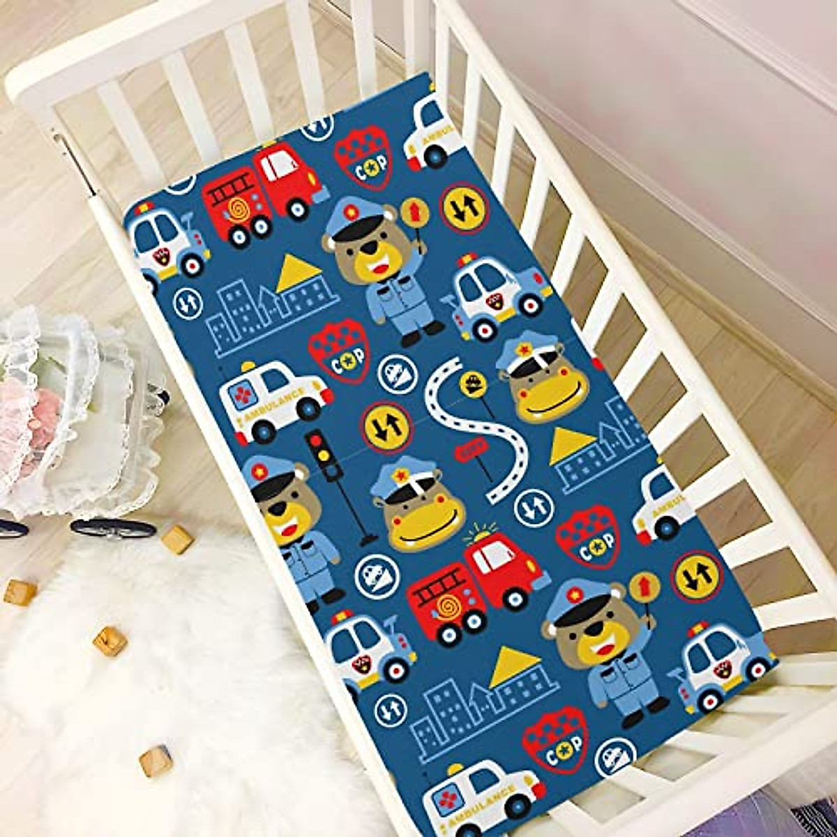 Cartoon Car Crib Sheets for Boys Girls Pack and Play Sheets Breathable Mini Crib Sheets Fitted Crib Sheet for Standard Crib and Toddler Mattresses Baby Crib Sheets for Girls Boys, 52x28IN