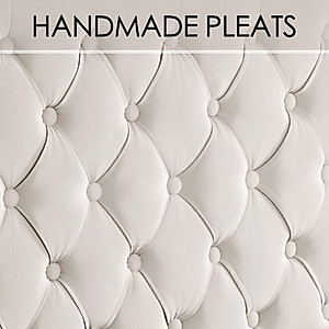 PaPaJet Queen Bed Frame 61.4" Tall Headboard Upholstered Velvet Platform Bed with Handmade Deep Button Tufted/No Box Spring Required/Cream