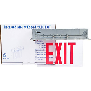 Morris Products LED Exit Sign – Recessed Mount Edge – Red on Clear Panel, Anodized Aluminum Housing – Compact, Low-Profile Design – Double Sided Legend – Energy Efficient, High Output – 1 Count