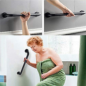 2 Pack 16 Inch Shower Grab Bar - 1.25" Diameter, ZUEXT Matte Black Stainless Steel Bathroom Grab Bar Handle, Bath Balance Bar,Safety Hand Rail Support,Handicap Injury Elderly Senior Assist Bath Handle