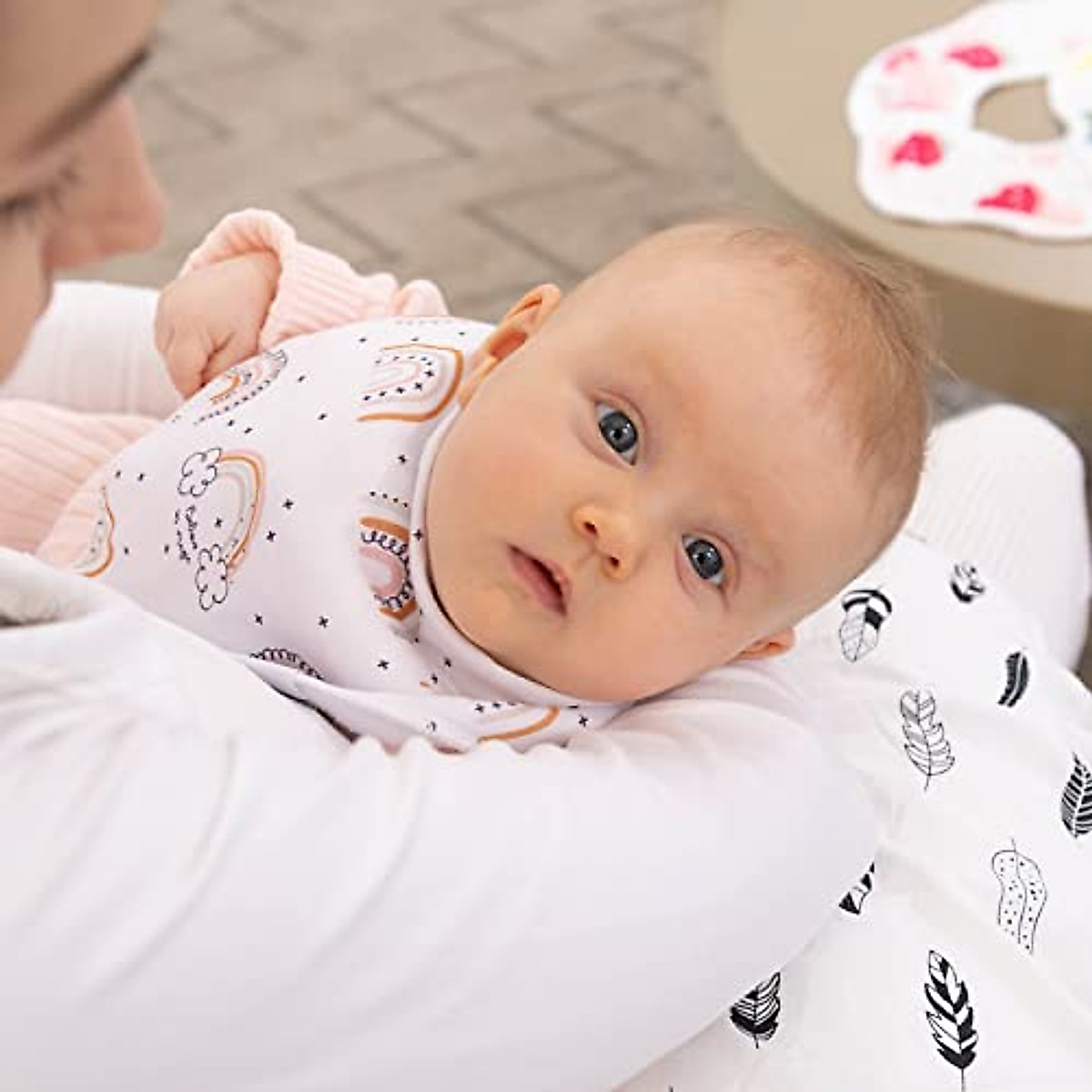 ALVABABY Nursing Pillow Cover Slipcover 2 Pack,100% Organic Cotton,Soft and Comfortable,Feathers Design,Maternity Breastfeeding Newborn Infant Feeding Cushion Cover,Baby Gift 2UBZT01