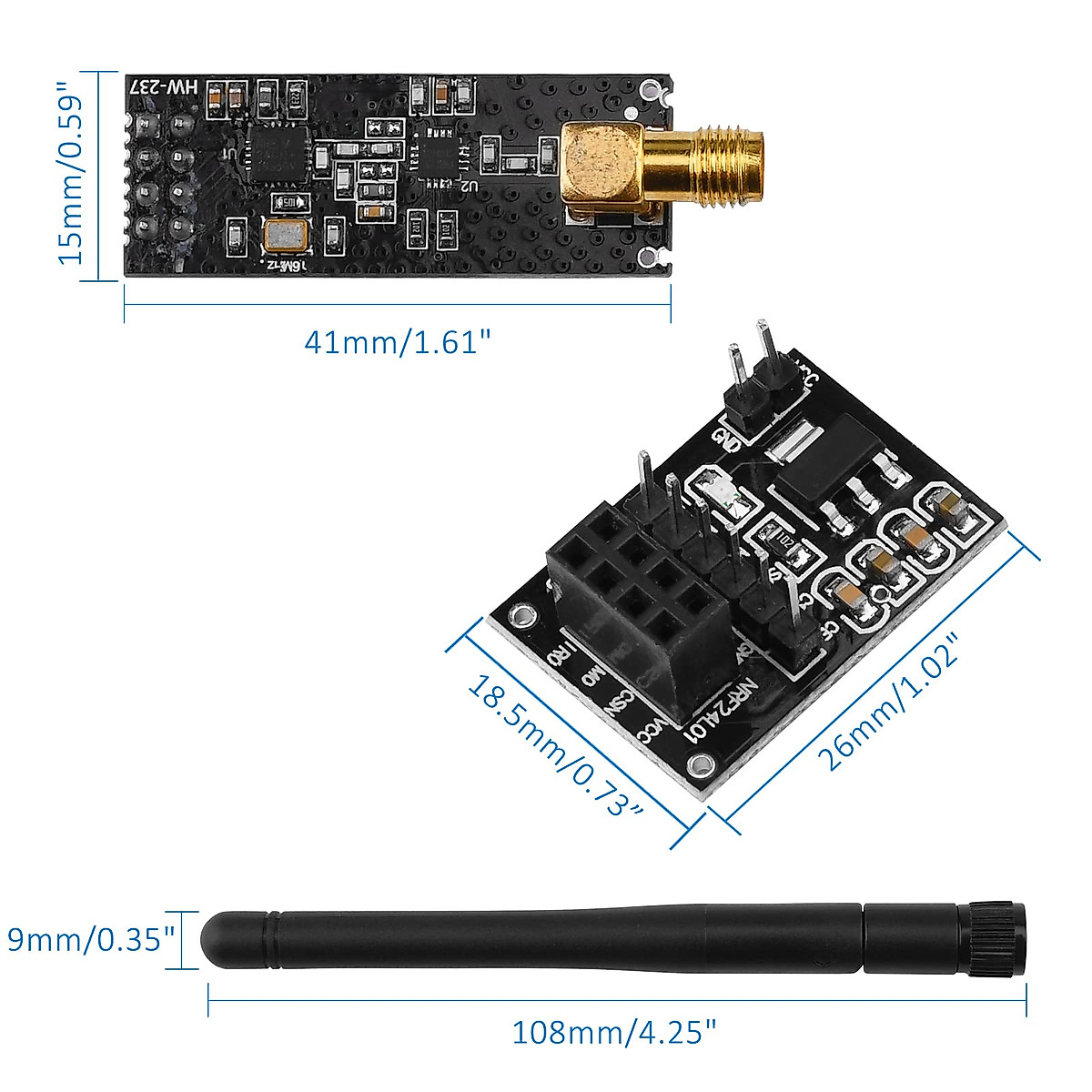 Aideepen 3PCS NRF24L01+PA+LNA Module with SMA 2.4 GHz 1100m+3PCS NRF24L01 8 Pin Socket Breakout Adapters Compatible