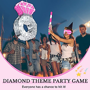 Diamond Ring Piñata for Engagement Princess Piñata Bridal Bachelorette Party Supplies Wedding Theme Decoration with Blindfold and Stick, 15 x 10 x 3 Inches(Pink)