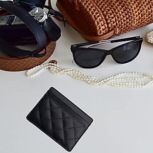 Slim Quilted Leather Card Holder Wallet with RFID Blocking