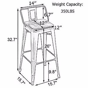 Andeworld Metal Bar Stools Set of 4 Kitchen Counter Stools Bristro Barstools Industrial Bar Stools (26 Inch, Black with Wooden Seats)