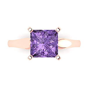 Clara Pucci 2.5ct Princess Cut Solitaire Simulated Alexandrite Engagement Wedding Bridal Wedding Anniversary Ring in 14k Rose Gold 7.75