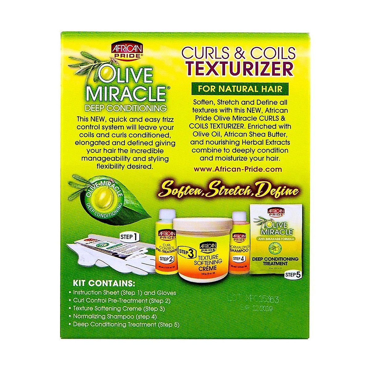 African Pride Olive Miracle Curls & Coils Texturizer - Contains Aloe Vera, Castor Oil & Biotin to Condition & Define Hair, Protect, 1 Kit