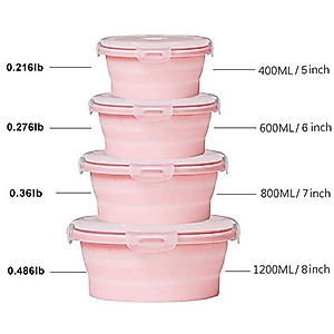 payanwin Collapsible Bowl, Silicone Food Storage Container, Camping with Lid, Round Silicone Lunch Container, Microwave, Dishwasher and Freezer Safe (Pink, 4 pcs)