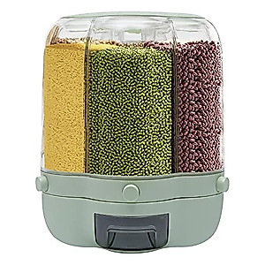 6-Grid Grain Storage Tank, 360° Rotatable Miscellaneous Grains Food Dispenser Grain Storage Box Suitable for All Beans Barley Millet And Other Granular Grains or Pet Food (Large, Light Green)