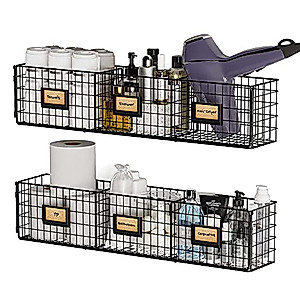 Wall35 Amalfi Bathroom Organizer Over The Toilet Storage Basket Set of 2, Hair Tools Organize Baskets, Black Wire Basket