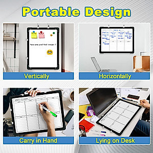 Weekly White Board, Small Dry Erase Board 16"X12", Double-Sided Magnetic Calendar Whiteboard Planner, Portable Dry Erase Calendar for Wall and Desktop with Fine Tip Markers, Magnets, Eraser (Black)