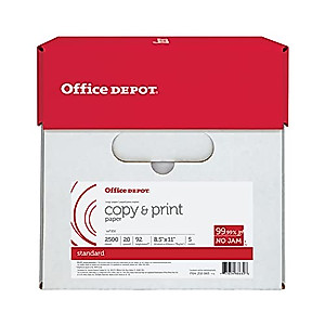 Office Depot Copy Print Paper, 8 1/2in. x 11in., 20 Lb, 500 Sheets Per Ream, Case Of 5 Reams, 851201CS