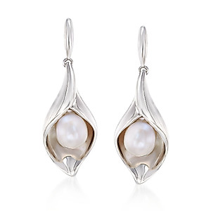 Ross-Simons 6.5-7mm Cultured Pearl Nature-Inspired Drop Earrings in Sterling Silver