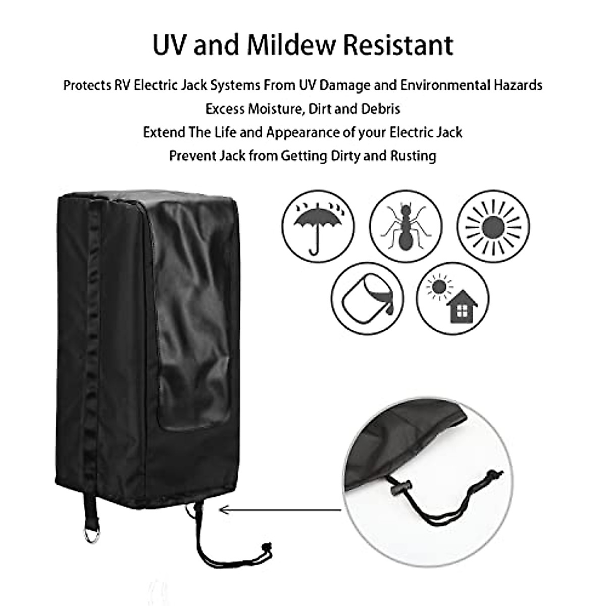 Seven Sparta Electric Jack Cover, 600D Oxford Fabric Universal RV Electric Tongue Trailer Jack Protective Head Cover (Universal Size 18″H x 7 1/2″W x 9″D)