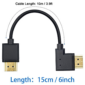 Duttek 4K HDMI Cable, HDMI to HDMI Cable, Extremely Thin Left Angled HDMI Male to Male Extender Cable for 3D and 4K Ultra HD TV Stick HDMI 2.0 Cord 0.15M/ 6 Inch
