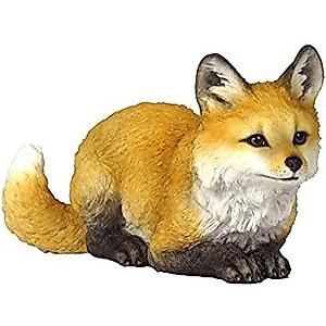 US 5.5 Inch Fox Pup Crouching Decorative Statue Figurine, Orange and Tan
