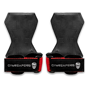 Gymreapers Weight Lifting Grips (Pair) for Heavy Powerlifting, Deadlifts, Rows, Pull Ups, with Neoprene Padded Wrist Wraps Support and Strong Rubber Gloves or Straps for Bodybuilding (Red, Medium)