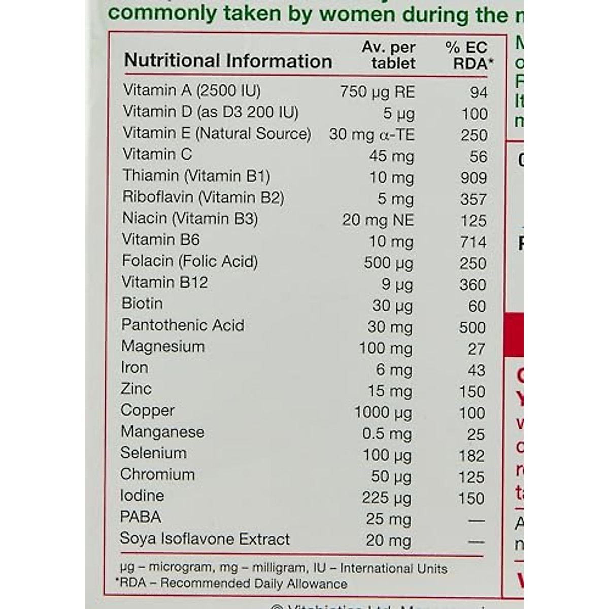 Menopace Vitabiotics - 30 Tablets