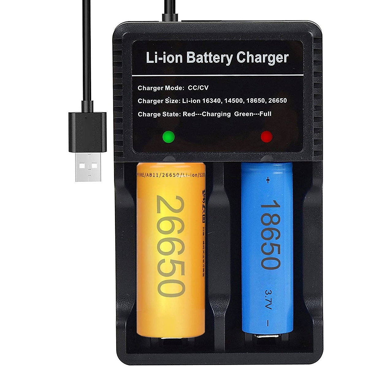 26650 Battery Charger 2-Bay Fast Charging for 18650 26650 14500 3.7 4.2V Rechargeable Lithium Batteries - Not Battery