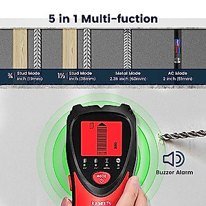 KAIWEETS Stud Finder Wall Scanner, 5 in 1 Electronic Stud Detector with Tricolor Backlight and Audio Alarm, Stud Sensor Beam Finders for the Center and Edge of Wood, AC Wire, Metal and Studs Detection