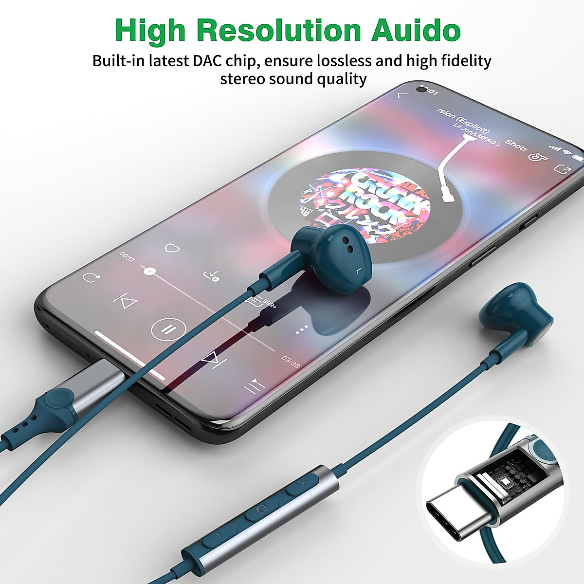 USB C Headphones Magnetic USB-C Wired Earbuds HiFi Stereo Type C Earphones Microphone Volume Control for iPhone 16 Pro 15 Plus iPad 10,Samsung Galaxy,Google Pixel,Motorola Edge/Razr,Oneplus,Lake-Blue