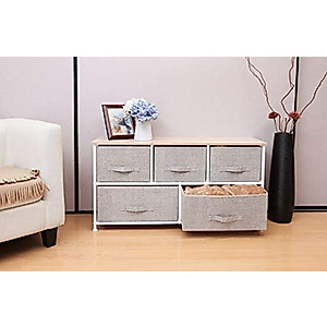 East Loft Extra Wide Dressers for Bedroom Cheap Closet Dresser for Nursery - Storage Dresser with 5 Fabric Drawers - Easy Assembly Small Dresser for Closet Kids Clothes Organizer (Beige)