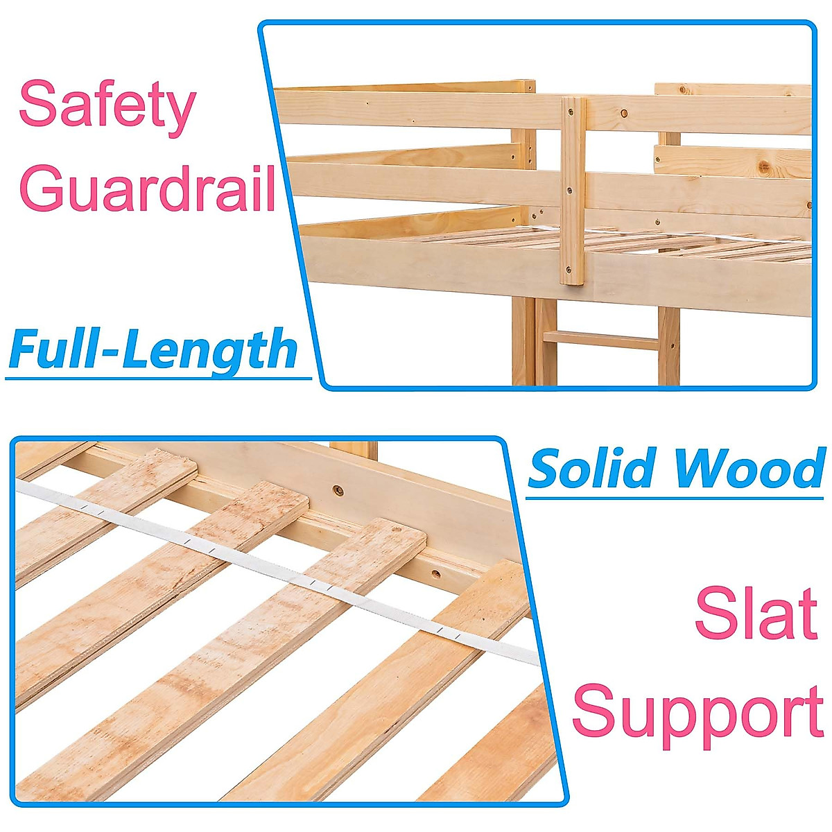 Anwick Twin Over Twin Low Bunk Bed with Stairs and Rails, Wooden Bunk Beds Frame with Safety Guardrail and Slats for Toddlers, Kids, Teens, Boys, Girls, Noise-Free (Natural)