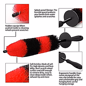 HMPLL 8pcs Car Wheel Brush Set, Car Detailing Kit Include 17" Long Soft Wheel Brush, Tire Brush, 5 Car Detailing Brushes, Car Towel, Wheel Brush Kit for Tire and Rim Cleaning Dirt Without Scratch Car