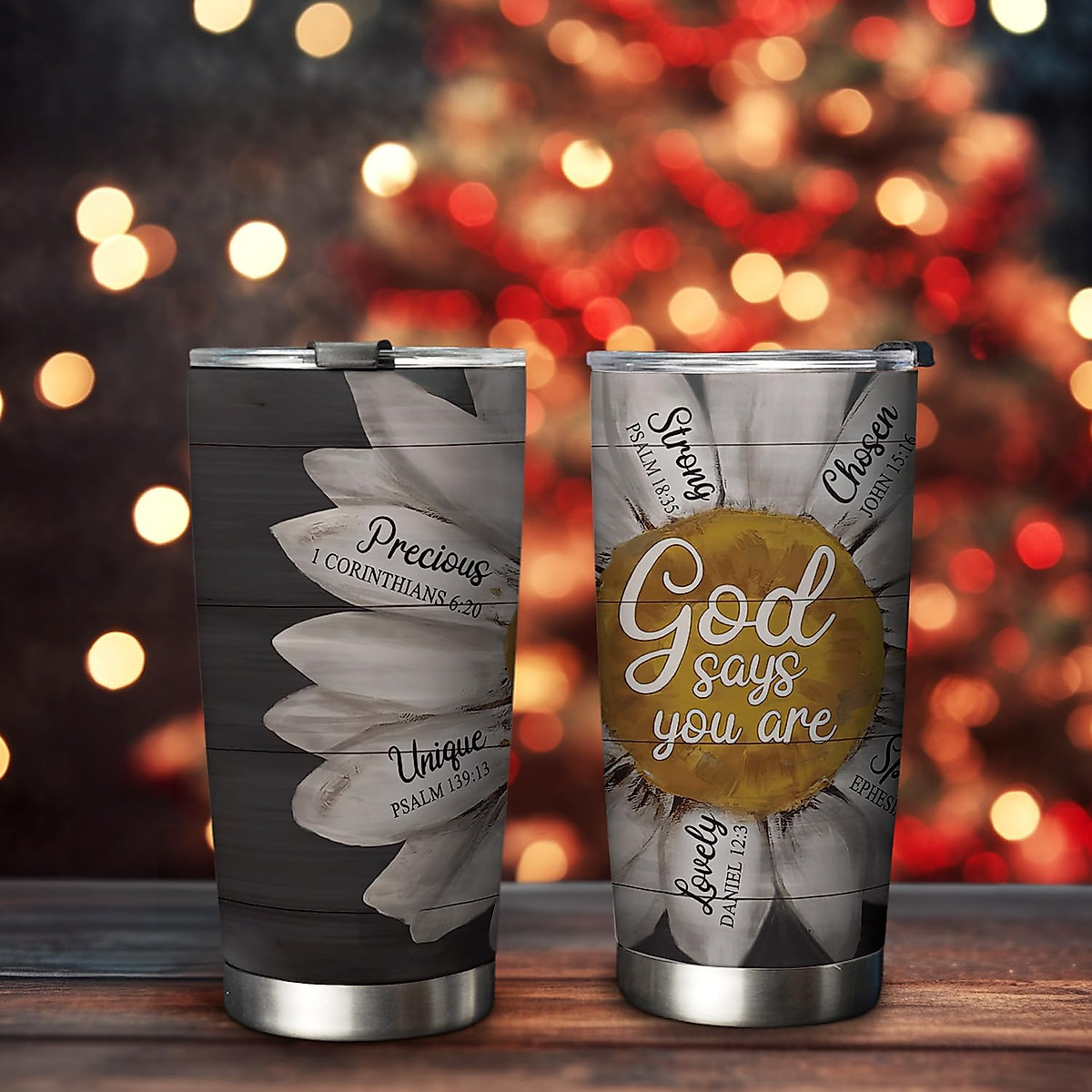 20oz Daisy Flower Faith Tumbler, God Says You Are, Religious, Christian Gifts, Coffee Thermos for Women, Stainless Steel Double Wall Vacuum Insulated Coffee Mug, Travel Cup with Lid
