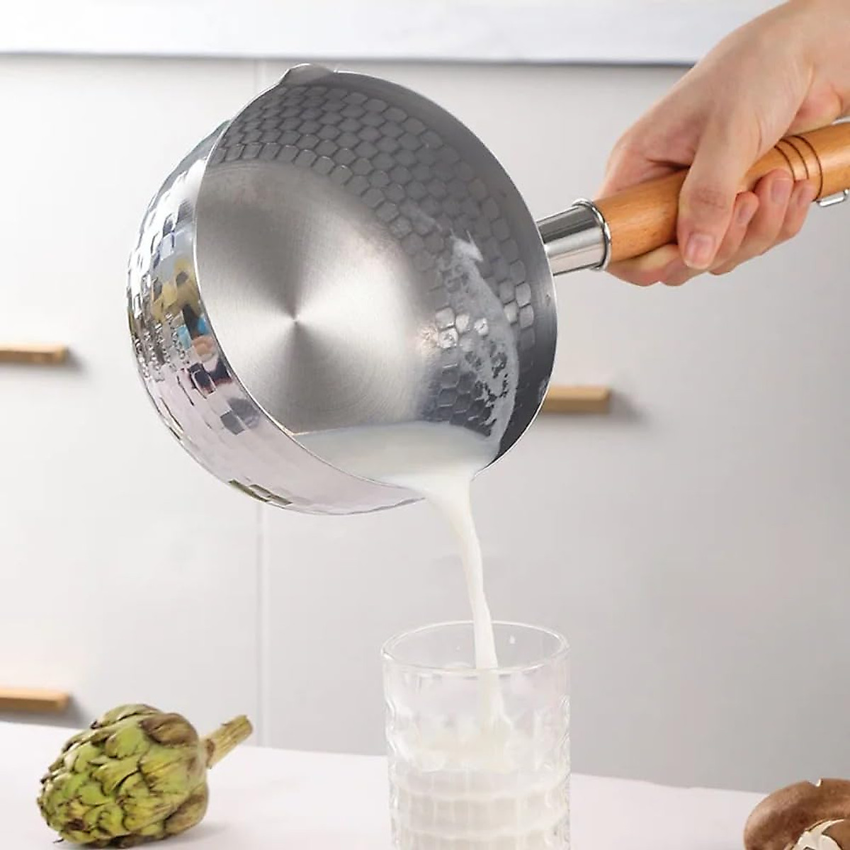 generic Stainless Steel Saucepan with Wood Handle,Yukihira Pan,Japanese Milk Pot,Yukihira Pot (with Glass Lid/no Lid)(no lid)