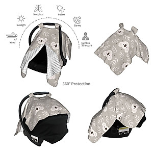 Rutiea Seamless Pattern with Cute Koala Car Seat Cover for Babies, Peekaboo Opening Minky Carseat Canopy Stroller Cover for Newborn, Mom Nursing Breastfeeding Covers, Blanket for Infant Toddler