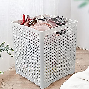 Sandmovie White Folding Laundry Baskets, Plastic Collapsible Laundry Hampers, 2-Pack