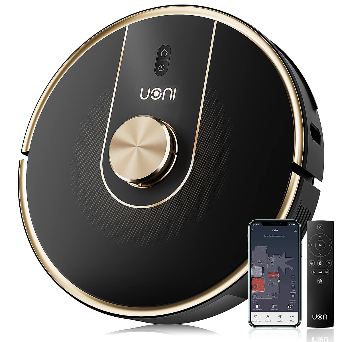 UONI V980Plus Robot Vacuum Cleaner and Mop Combo with LIDAR Mapping Technology - 2700Pa Strong Suction Slim Design Self-Charging 5200mAh Robotic Vacuums Ideal for Pet Hair Hard Floor Carpets