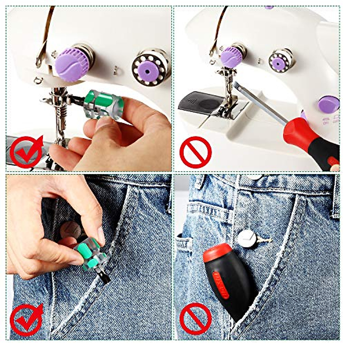 Sewing Machine Screwdriver Mini Short Screwdriver Tool Kit Includes Slotted/Flat Head Screwdriver and Cross Head Screwdriver for DIY Repairing, 2 Pieces