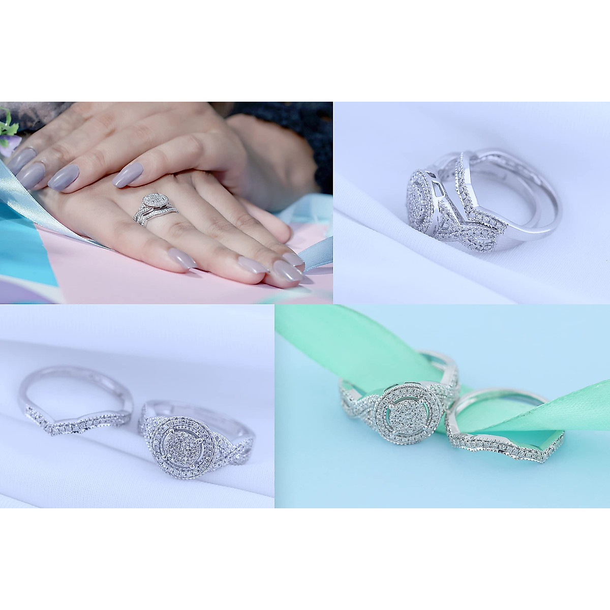 Dazzlingrock Collection Round White Diamond Twisted Swirl Engagement Ring Set for Women (0.51 ctw, Color I-J, Clarity I2-I3) in 925 Sterling Silver Size 6