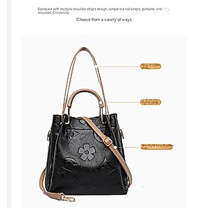 MMKJHNBHQ Women's Leather Tote Wallet, Casual Top Handle Bucket Crossbody Travel Shopping Shoulder Bag (Black)