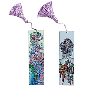 F-ber 5D Diamond Painting Bookmarks Creative Leather Tassel Bookmark DIY Beaded Bookmarks Adults DIY Bookmarks Rhinestone Mosaic Gift for Kids Adults Arts Craft Gifts (Women Sets)