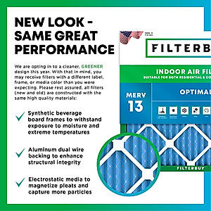 Filterbuy 20x25x1 Air Filter MERV 13 Optimal Defense (2-Pack), Pleated HVAC AC Furnace Air Filters Replacement (Actual Size: 19.50 x 24.50 x 0.75 Inches)