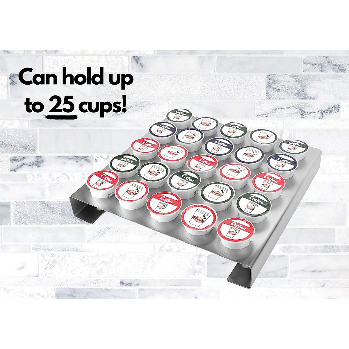 Polar Whale 2 Brushed Stainless Steel Coffee Pod Organizer Storage Tray Counter Stand or Wall Mount Compatible with Keurig K-Cup KCup for Kitchen Home Office Waterproof 12 x 12 Inches Each Holds 25